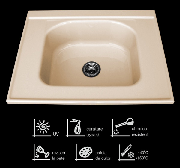 Chiuveta patrata FAT, granit compozit GRANIXIT, 1 cuva , 80x60x21 cm ...